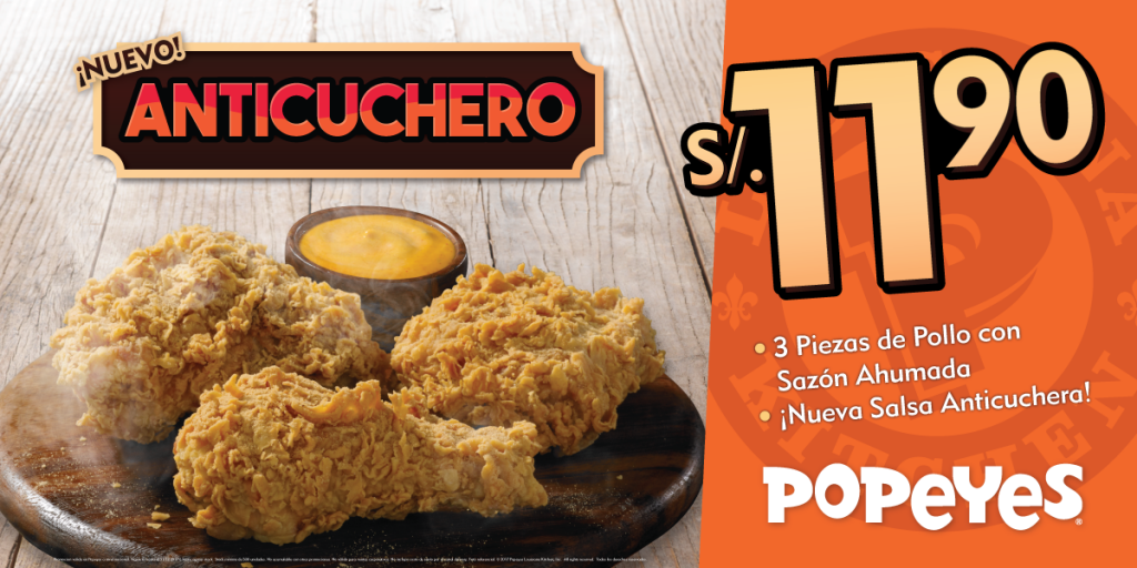 Popeyes se renueva y lanza pollo crujiente con sabor anticuchero