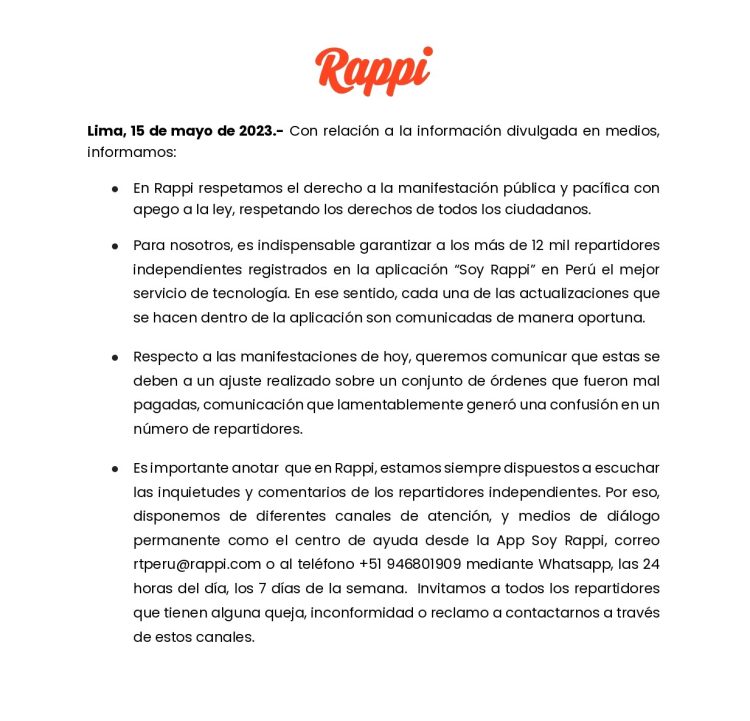 Repartidores de Rappi en Perú exigen mejores condiciones laborales ...